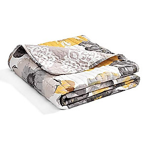 Lush Decor Leah Reversible Throw Blanket, 60" x 50", Yellow & Gray