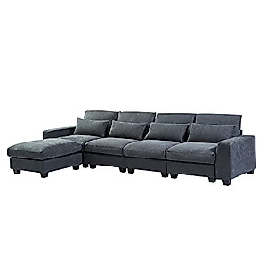 130" L-Shaped Convertible Modular Sectional Sofa with Reversible Chaise, Feather Filled, 5-Seat, 4 Pillows