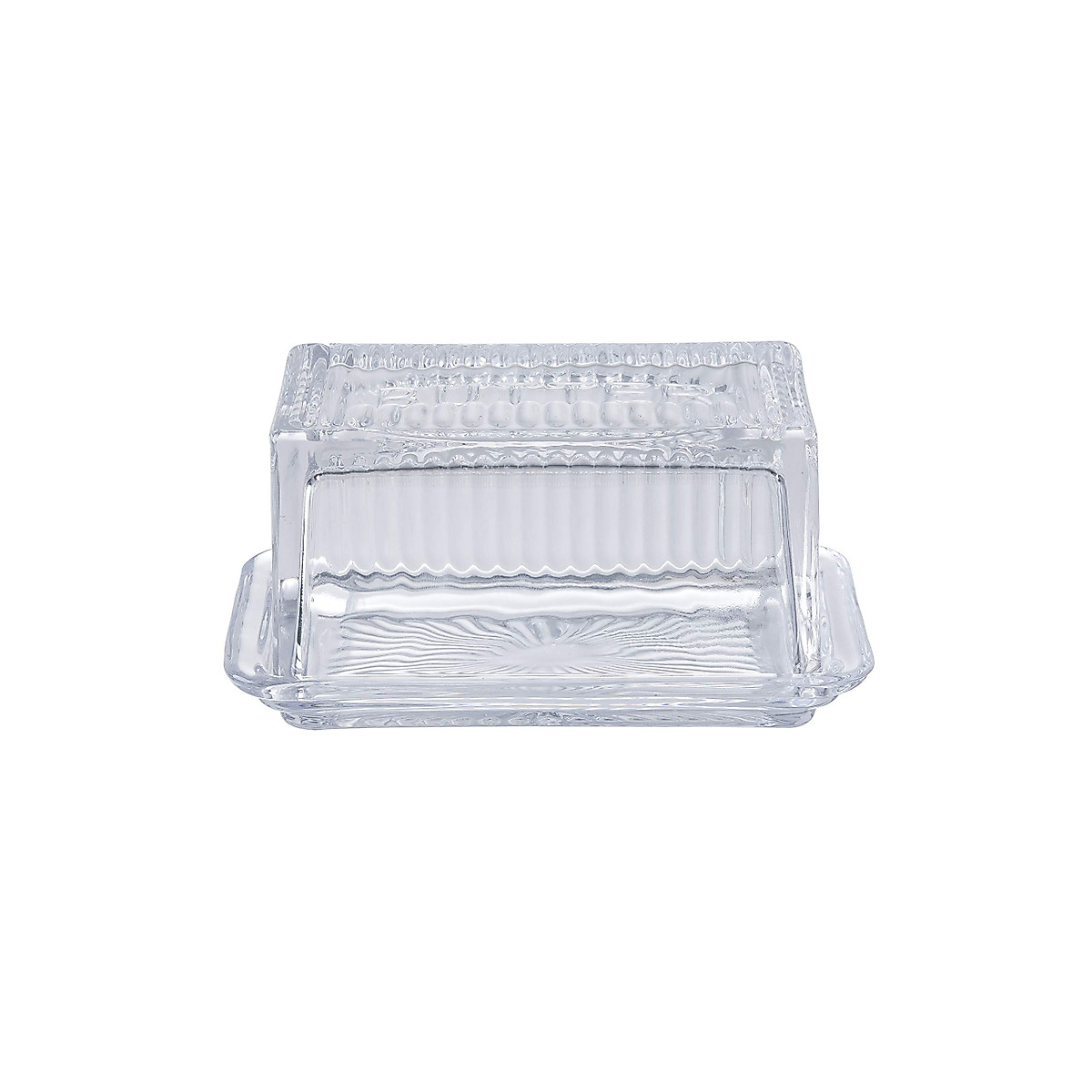 Tablecraft Double Dish, Clear Glass, Embossed Butter, 6.5 x 4 x 3.5