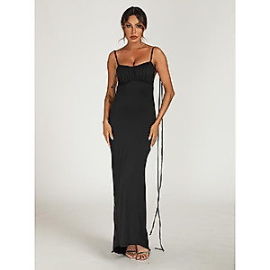 ABYOVRT Women Sexy Backless Dress Bodycon Sleeveless Open Back Maxi Dress Going Out Elegant Party Cocktail Long Dress (A-Black, M)