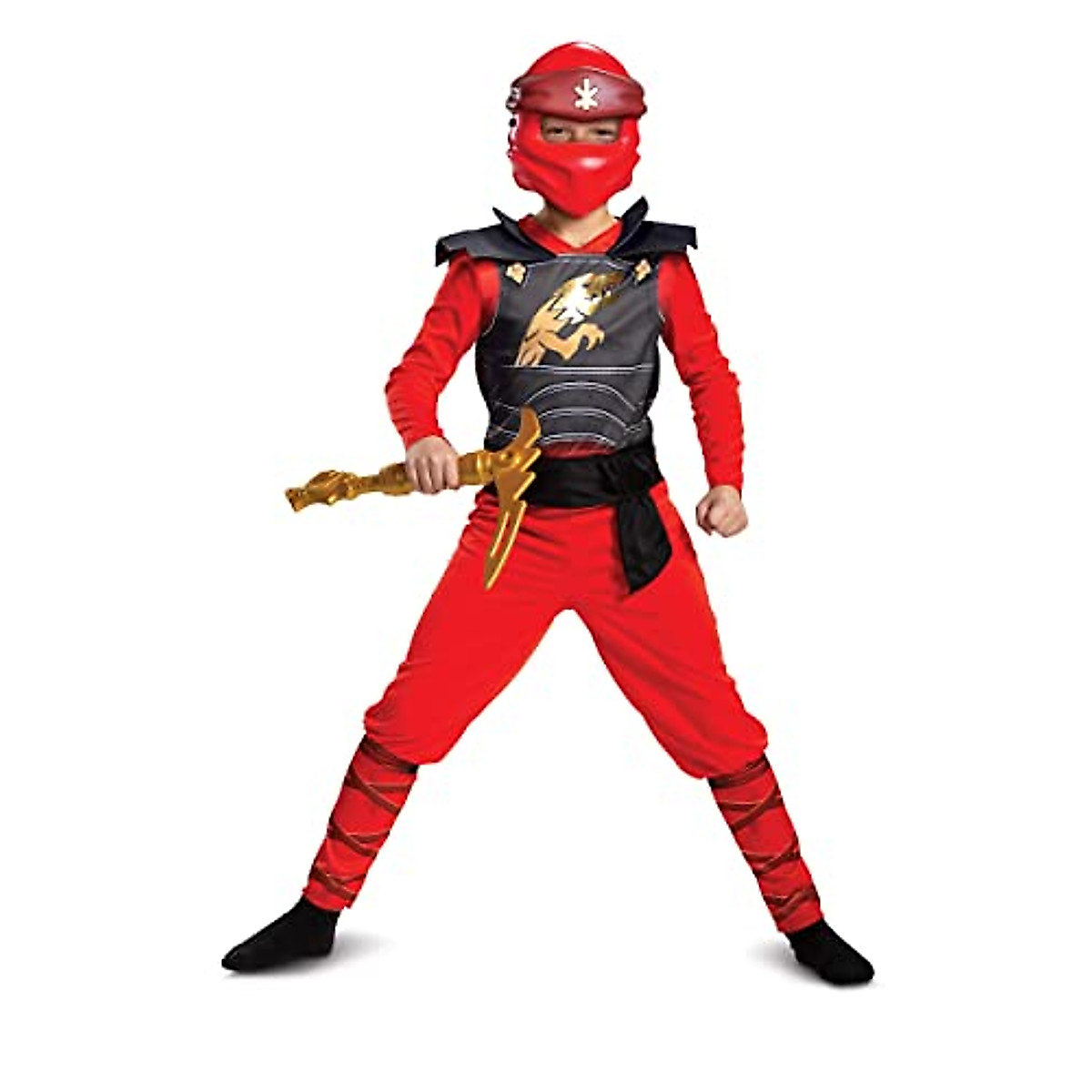 Disguise Kai Costume for Kids, Classic Lego Ninjago Legacy Themed Children's Character Jumpsuit, Child Size Large (10-12), Red & Black