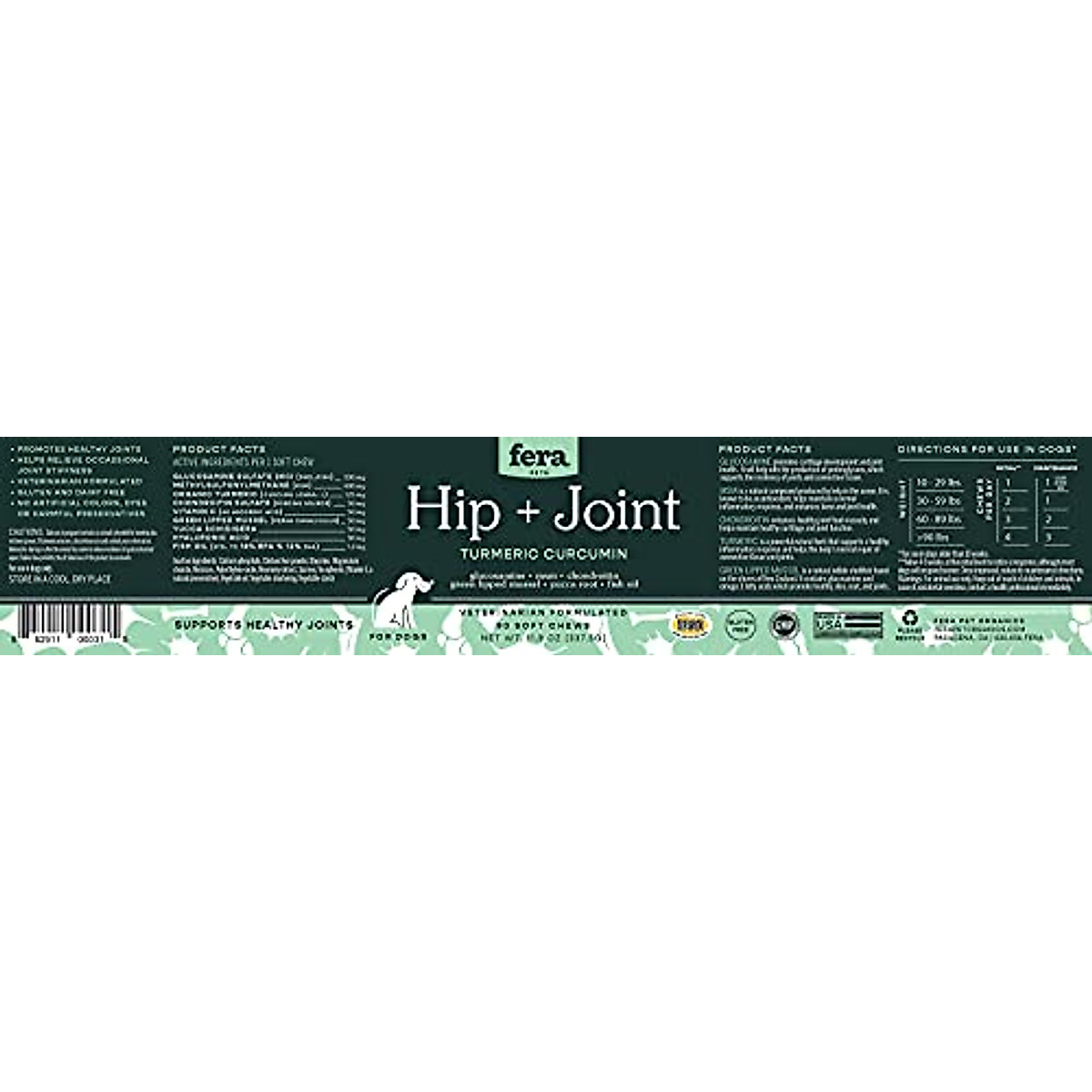 Fera Pets Hip + Joint Dog Supplement, Joint Support for Dogs with Glucosamine Chondroitin and MSM, Joint Care and Health Support Chewy Dog Treats, 90 Soft Chews
