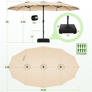 SEJOV 15FT Outdoor Patio Umbrellas with Base Included, Double Sides Market Table Umbrella with Crank System, 12 Steel Ribs and Air Vents, UV Protected Large Deck Umbrella for Garden, Lawn, Poolside