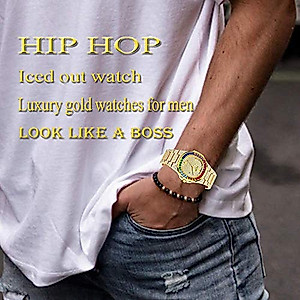 FANMIS Luxury Bling-ed Out Colorful Full Diamond Watches Gold Fashion Quartz Analog Stainless Steel Band Bracelet Wrist Watch