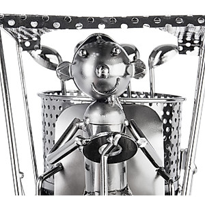 BRUBAKER Bottle Holder Female Golf Player in Golf Cart - Silver Metal Sculpture Wine Gift for Golfer and Sport Women - Wine Bottle Stand with Greeting Card