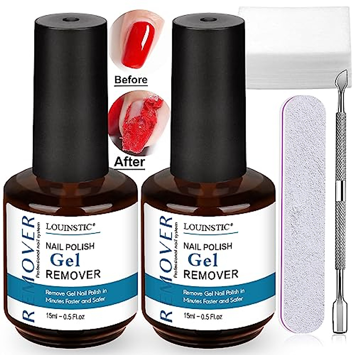 LOUINSTIC Gel Polish Remover - (2 Pack) Gel Nail Remover 3-5 Minutes Easy & Quick, Gel Remover for Nails Remove Gel Polish, 0.5 oz removedor de gel para uñas