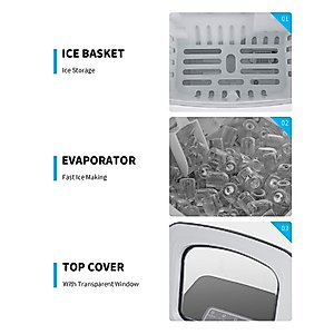 KUPPET Ice Maker Machine for Countertop, Portable Ice Cube Makers, Make 26 lbs ice in 24 hrs,Ice Cube Rready in 6-8 Mins with Ice Scoop and Basket for Home/Office/Bar (Black)
