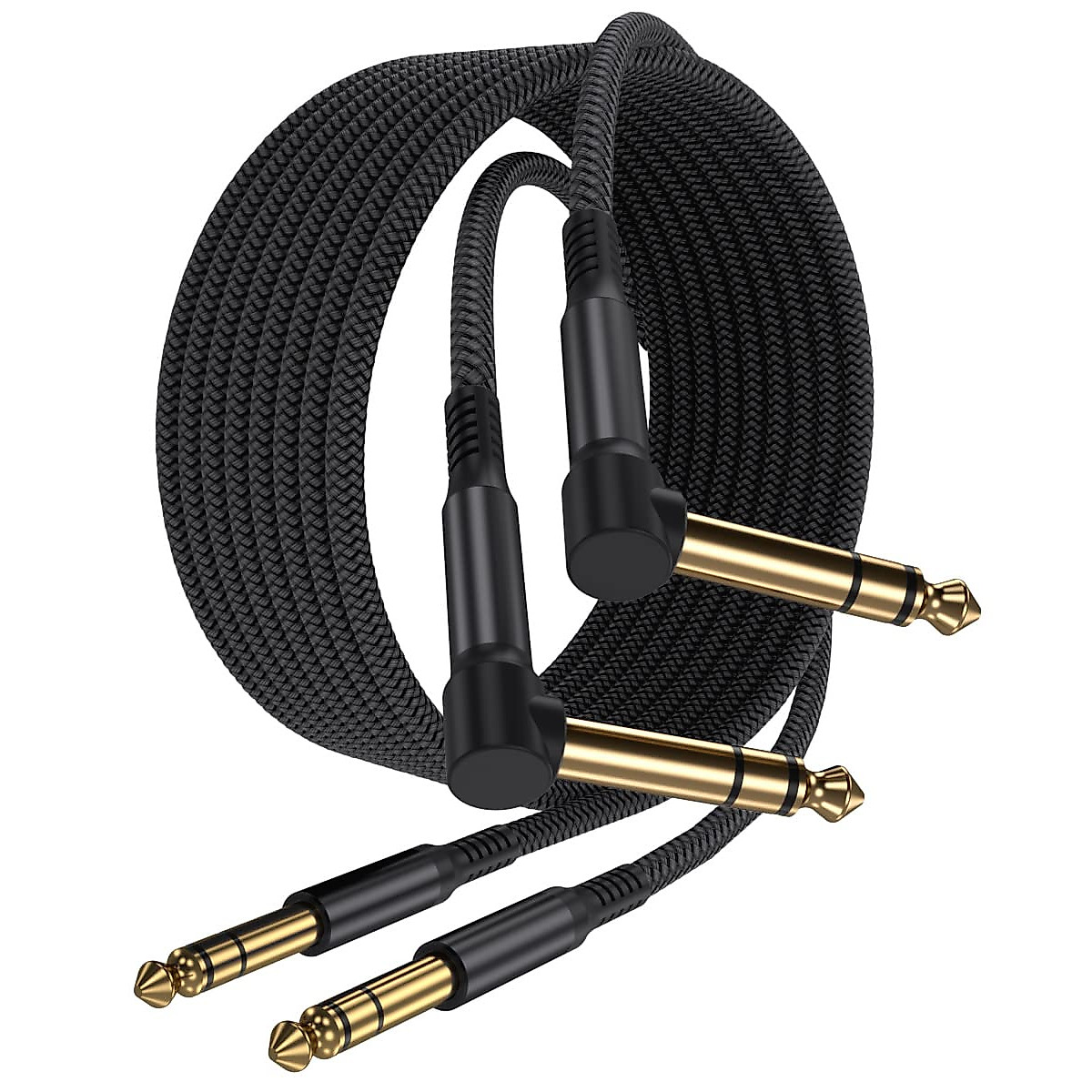 Elebase 1/4 Inch TRS Instrument Cable 15ft 2-Pack,Right-Angled to Straight 6.35mm Male Jack Stereo Audio Cord,6.35 Balanced Interconnect Line for Electric Guitar,Bass,Keyboard,Mixer,Amplifier,Speaker