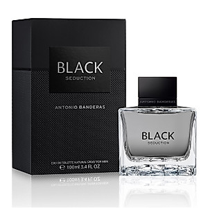 Antonio Banderas Seduction in Black for Men Eau de Toilette Spray, 3.4 Oz