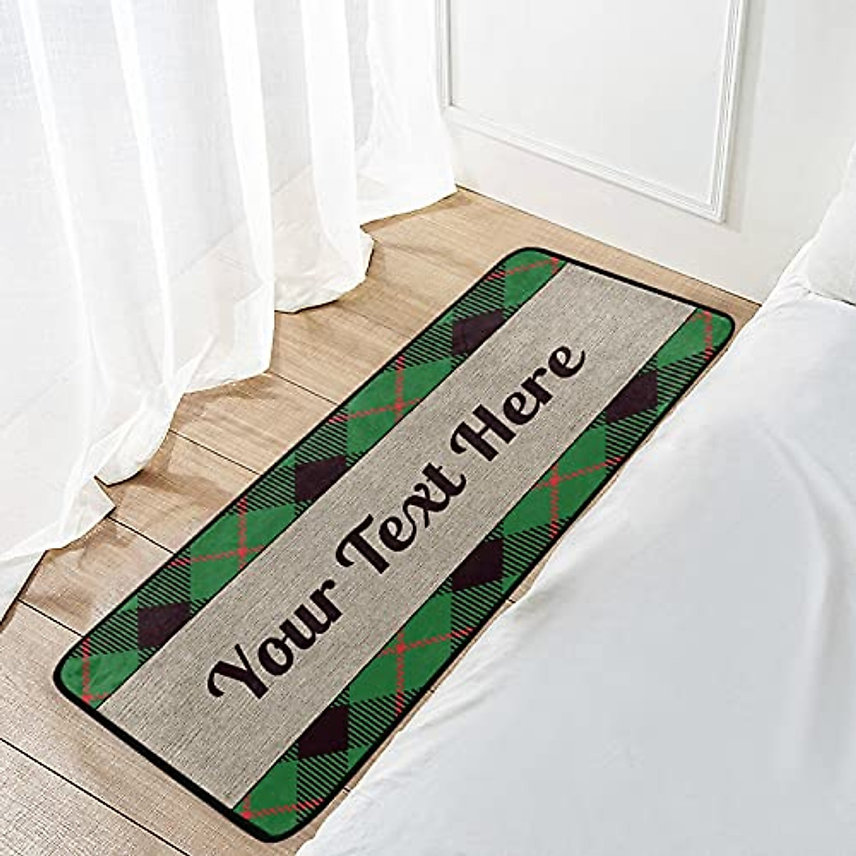 Sinestour Custom Buffalo Kitchen Rugs Non Slip Plaid Kitchen Mats Check Doormat Bathroom Runner Area Rug for Home Decor, Washable, 39 x 20 Inch