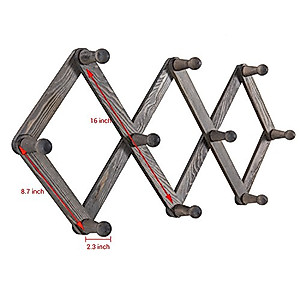 MyGift 10-Hook Rustic Gray Wood Expandable Accordion Peg Coat Rack Hanger