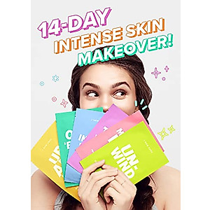 I DEW CARE Sheet Mask Pack - Let’s Get Sheet Faced | Mother's Day, 14-Day Intense Skincare Makeover with Collagen, Tea Tree Oil, Eucalyptus, Lotus Flower, 14 Count