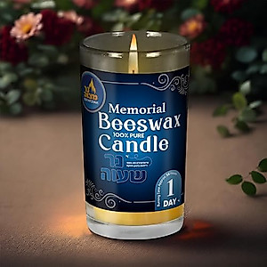 Ner Mitzvah 24 Hour Beeswax Yartzeit Candle - 1 Day Kosher Yahrtzeit Memorial and Yom Kippur Candle in Glass Jar