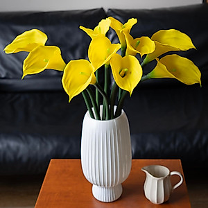 DUYONE Artificial Flowers Calla Lilly 25.6'' Large Latex Fake Bouquet Soft Real Touch Long Stem Plants 5 Pcs for Home,Living Room,Bedroom,Dining Table,Office,Weddings Party Garden Décor(Yellow)