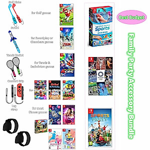 Ermorgen Switch Sports Accessories Bundle, 9 in 1 Kit for Switch & Switch OLED, Joycon Grip for Sport Game, Leg Straps & Wrist Strap, Tennis Badminton Rackets, Golf Club and Sword Controller