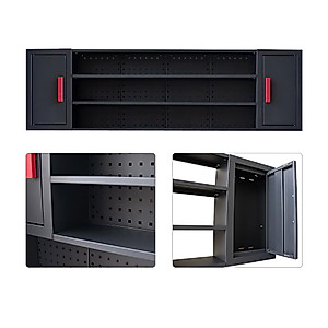4utoHydra 9-Pcs Workshop Cabinet Set in Black with Workbench - Perfect for Organizing Garage and Tools - Included Steel Cabinets Drawers Shelving Rolling Chest, RD-QGPGC103000