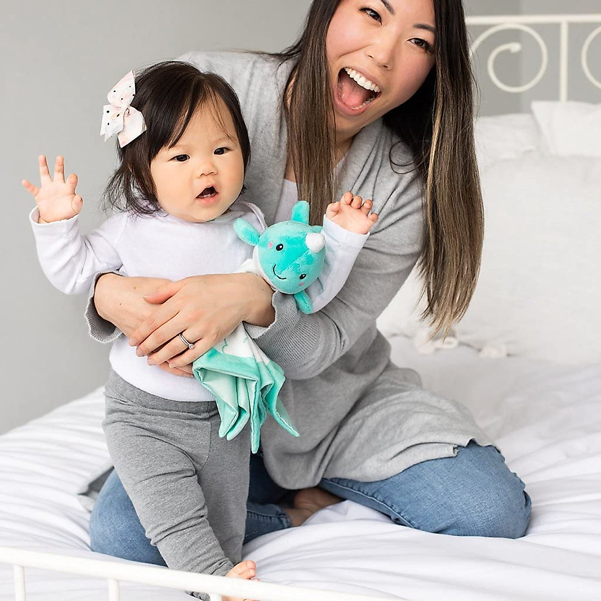 SONA G DESIGNS Baby Lovey Custom Personalized with Name Plush Security Blanket - Narwhale - Elephant - Owl for Infants Babies Toddlers Newborns (Aqua Narwhal with Embroidered Name)