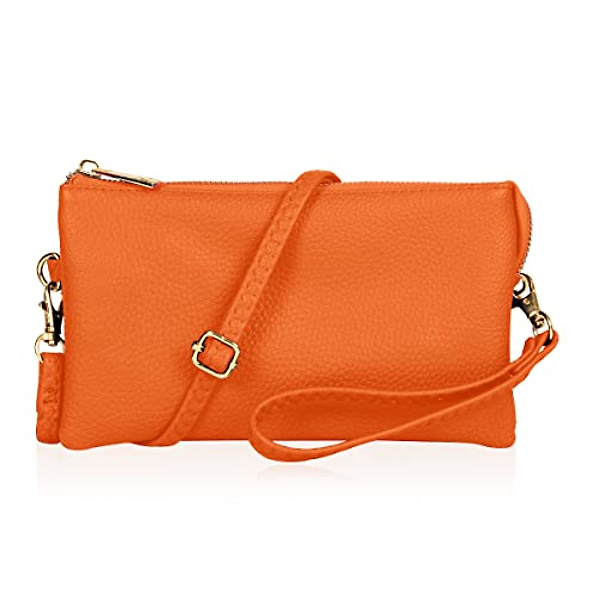 RIAH FASHION Convertible Vegan Leather Wallet Purse Clutch - Small Handbag Phone/Card Slots & Detachable Wristlet/Crossbody (Pebbled - Orange)