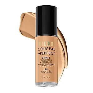 Milani Conceal + Perfect 2-in-1 Foundation + Concealer - Warm Beige (1 Fl. Oz.) Cruelty-Free Liquid Foundation - Cover Under-Eye Circles, Blemishes & Skin Discoloration for a Flawless Complexion