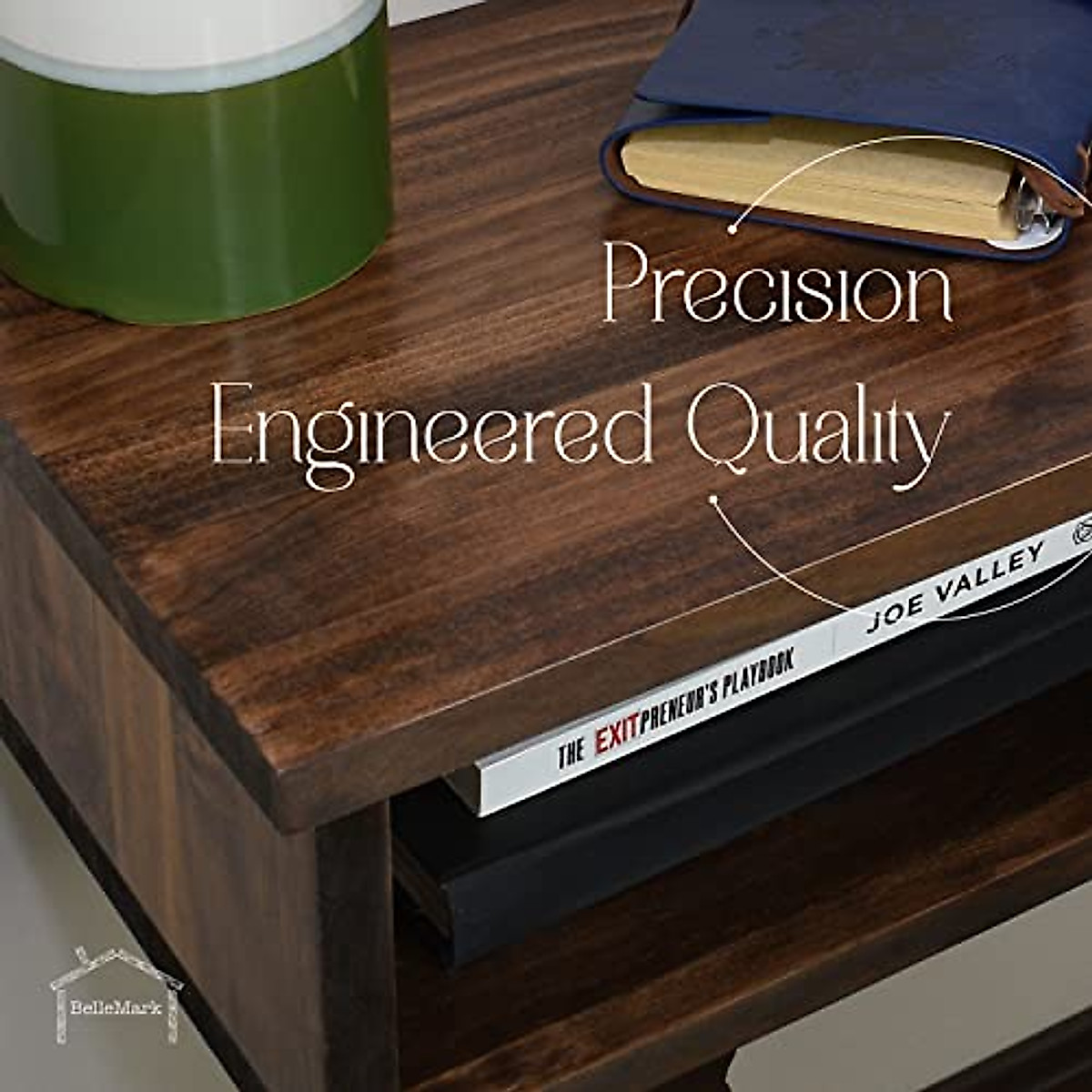 BELLEMARK Floating Nightstand | Wall Mounted Wood Bedside Table and Shelf for Bedrooms Hanging Storage Stand Great for Living Rooms, Dining Rooms, and More (Dark Walnut, Single Nightstand)