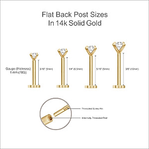 14k Solid Gold Baguette Cut Blue Topaz Gemstone Birthstone CZ Solitaire Stud Earring Piercing Internally Threaded Cartilage Tragus Helix Conch Stud Screw On Flat Back Piercing Jewelry Women Men Girl