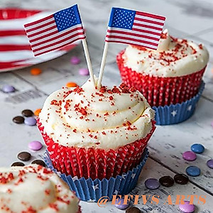 Efivs Arts 100 Pcs 4th of July American Toothpick Flag Toppers Cake Decorations Independence Day Patriotic Cupcake Toppers Picks for Army Graduation Party Supplies