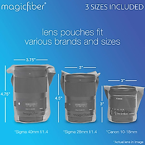 MagicFiber Microfiber Camera Lens Pouches (3 Pack) Ultra Soft Bags with Built-in Cloth for Cleaning and Storing Camera Lenses
