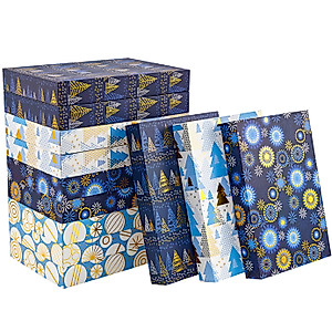 SUNCOLOR 12 Pack 14" Blue Large Christmas Gift Boxes With Lids For Clothes Presents
