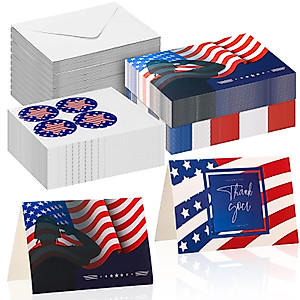 Crtiin 130 Pcs Patriotic Blank Note Cards with Envelopes American Flag White Greeting Cards 4th of July Thank You Cards Envelopes Bulk Red White Blue Sticker Seals Party Essentials for Veterans Day