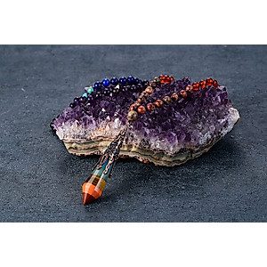 Jovivi 108 Mala Beads Bracelet Real Stones 7 Chakra Healing Crystals Necklace with 12 Facted Prism Pointed Pendant Reiki Energy Balancing Prayer Mala Beads for Meditation