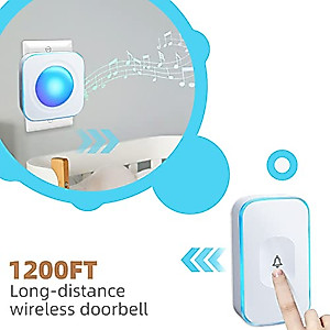 Wireless Doorbell Plug in 1200feet wireless door bell Battery Operated Doorbell Button with Flashing Light 36 Melodies 4 Volume 2 Receivers 1 Touch Button White FUHONGRUI