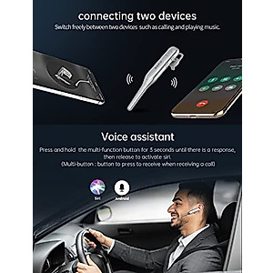 Glazata Wireless Headset with Dual MIC Noise Cancelling, apt-X & apt-X HD for Driving, Office, Business, Compatible with Cell Phone and PC - 「Silver」