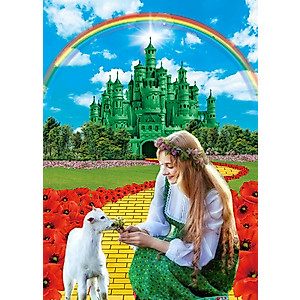 Green Castle Yellow Brick Road Backdrop for Party Decorations 5x7FT Rainbow Floral Castle Gold Brick Road Photography Background Baby Shower Princess Party Decorations Supplies