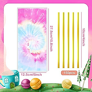 100 Pcs Tie Dye Party Favor Bags Heat Sealable Cellophane Bags Macaron Color Goodie Bags Plastic Gift Bags Tie Dye Candy Bags with 150 Gold Twist Ties for Tie Dye Theme Birthday Party Supplies
