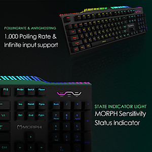 WIZMAX, MK1 PC Gaming Keyboard, USB Wired RGB Mechanical Gaming Keyboard, High-End Aluminum Backplate, Multimedia Function Keys, Red Linear 2nd Gen Manic Switch for Windows PC Gamers [Black]