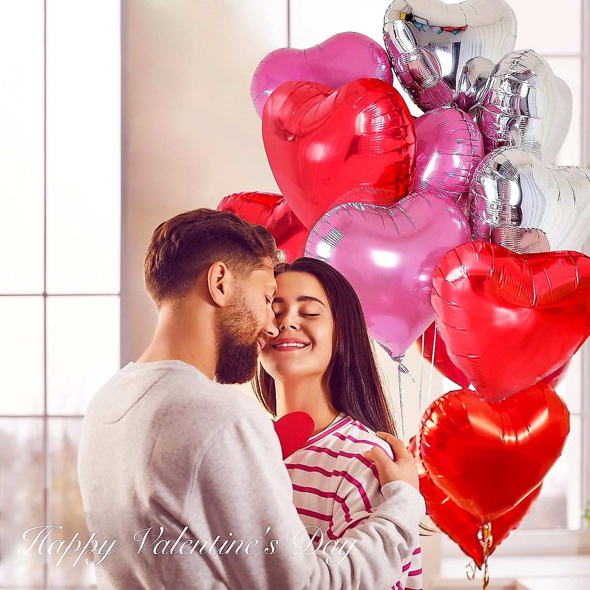 Upgraded Pink Silver and Red Balloons - Pack of 15 - Heart Shaped Foil Balloons for Valentines Day Wedding Birthday Bridal Shower Baby Shower Decorations