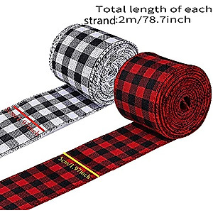 4 Rolls White Red Wired Edge Ribbon Christmas Plaid Ribbon and Burlap Craft Ribbon for DIY Wrapping Party Crafts Decor (4, White Red)