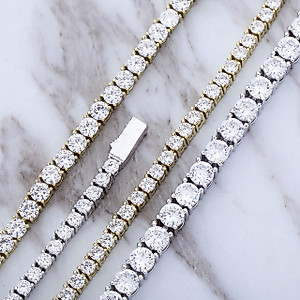 TOPGRILLZ Tennis Necklace Chain for Men 1Row 4mm/6mm 14K Gold Plated Iced Out Diamond Choker Necklace for Women (5mm-Rhodium Plated, 18)