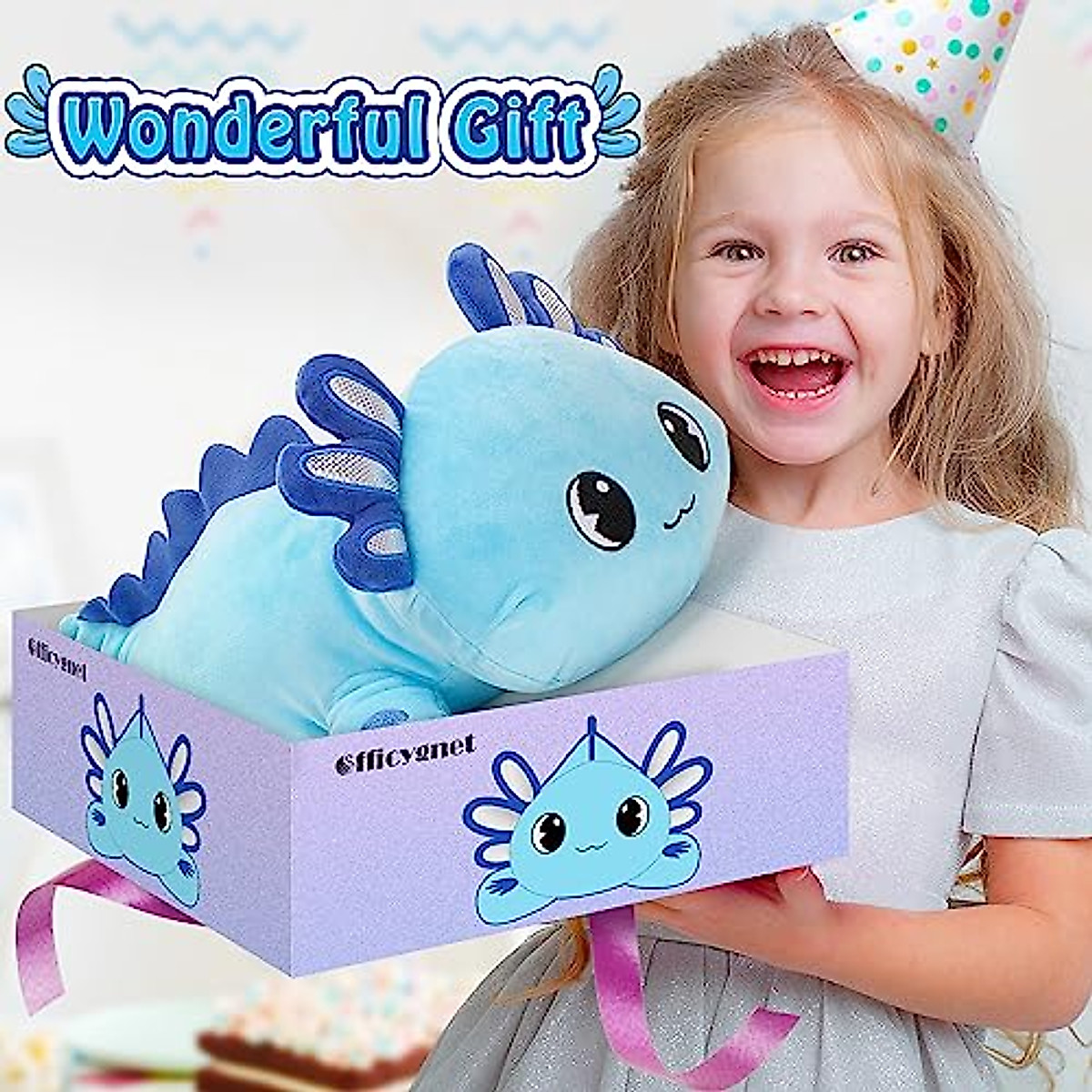 Officygnet Axolotl Plush, 13" Soft Stuffed Animal Plush Toy, Cute Axolotl Plush Pillow, Kawaii Plushies Dolls for Kids, Blue Axolotl Gift for Girls Boys