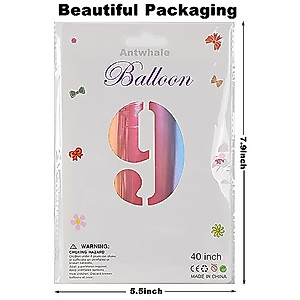 40 Inch Rainbow Gradient Number Foil Balloons With Detachable Gold Crown,Large Size Number 9 Mylar Helium Balloons For 9th Birthday Party Wedding Anniversary Celebration Decoration Supplies (9)