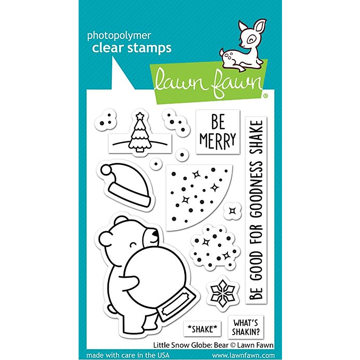 Lawn Fawn Little Snow Globe Bear, Add-On Dies & Template Stamp & Die Set Bundle with My Craft Bench Secure Storage Pocket & 80 LB Cardstock -Bundle of 6 Items