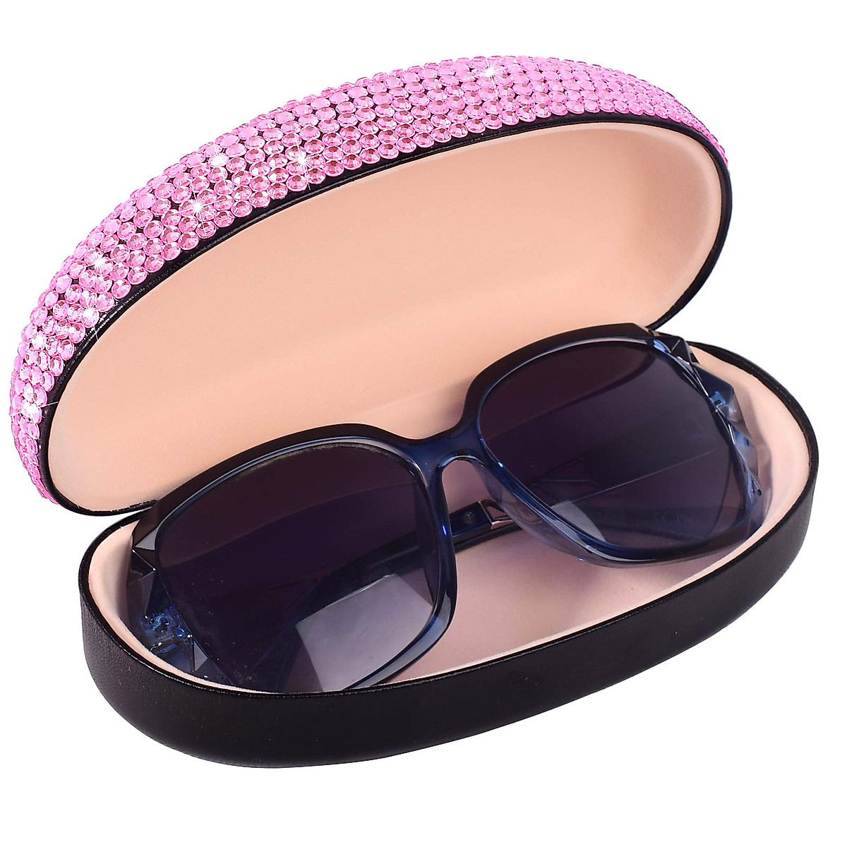 Eyeglasses Glasses Case Pink Bling Crystal Rhinestone Hard Shell Protective Large Eyeglass Case for Eyeglasses Sunglasses
