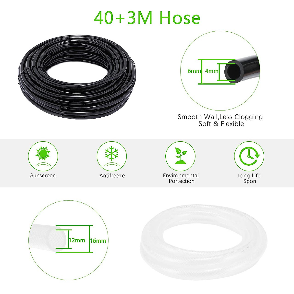 Drip Irrigation Kits, Fixget 43/141ft Garden Irrigation System with Adjustable Automatic Irrigation Set, DIY Plant Watering System for Saving Water Mist Cooling of Garden Greenhouse Patio Lawn