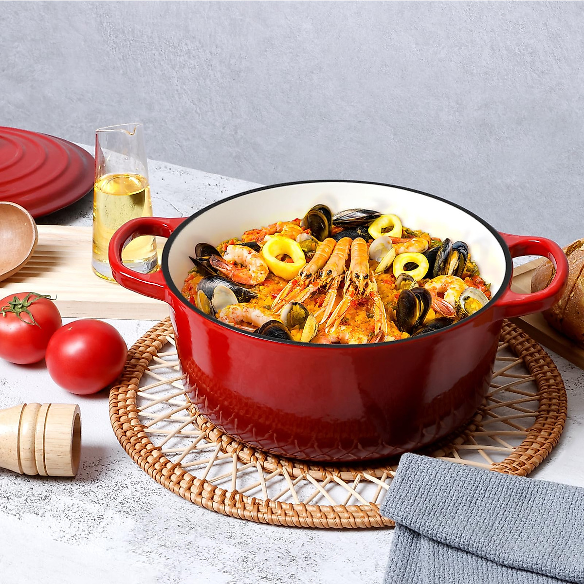 Generic 4.5 Quart Enameled Cast Iron Dutch Oven Pot with Lid, Dual Handles Enamel Dutch Oven, Non-Stick Round Dutch Oven for Bread Baking (Gradient Red), ZTG-CH-001