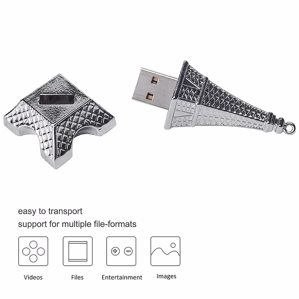 64GB Tower USB Flash Drive with Gift Box, Leizhan Tower Shape Metal Thumb Drive Memory Stick Creative Gift Pendrive Zip Drive, Silver