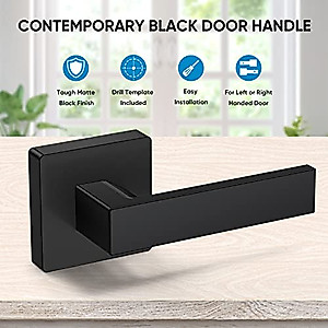 TICONN 5Pk Door Handle Heavy Duty, Reversible Square Door Lever for Bedroom, Bathroom and Rooms (Black, Dummy - Rear Mount, 5 Pack)