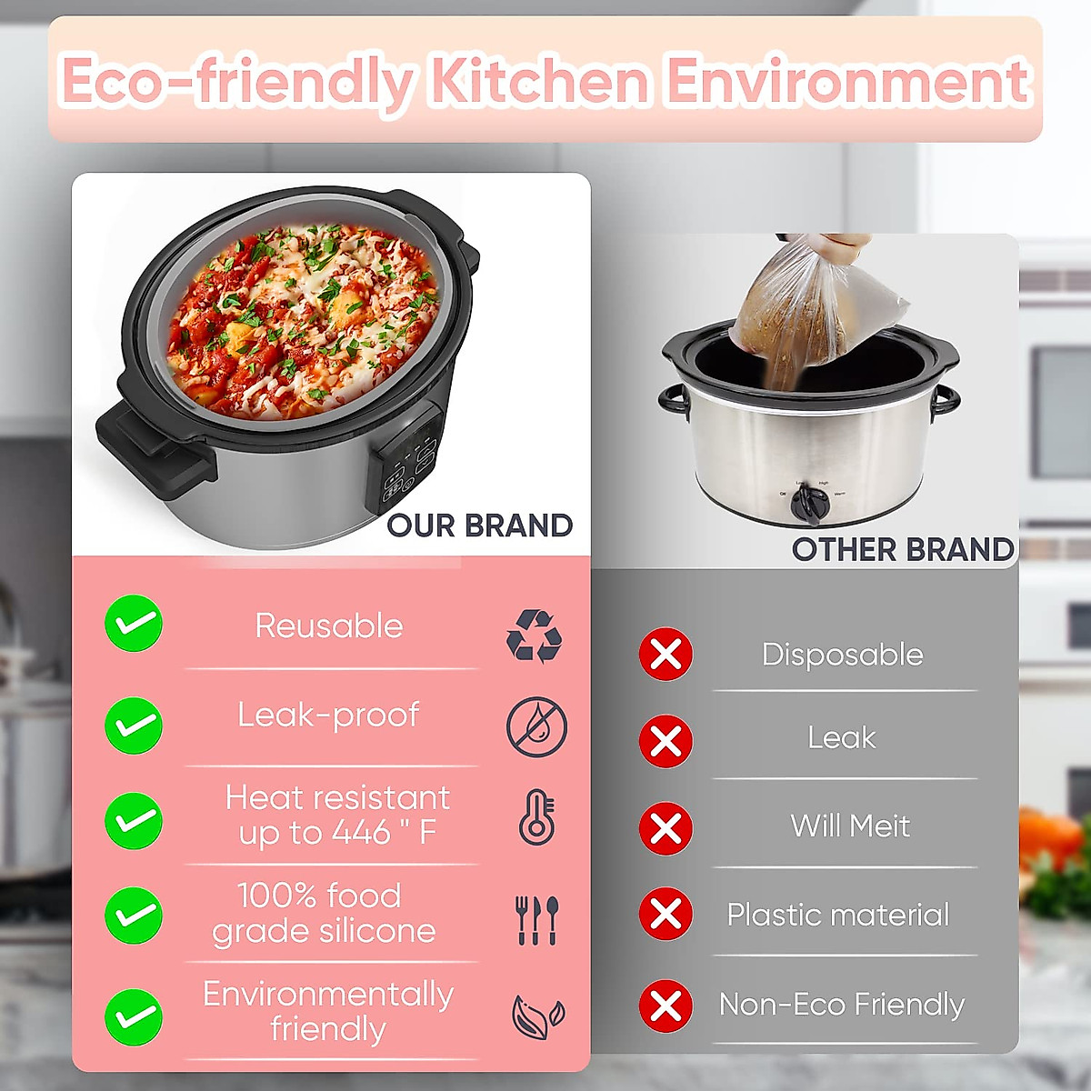 unumac Silicone Slow Cooker Liners Fit 6 QT Crock Pot liners Large Size, Reusable Leakproof Crockpot Liner Compatible with Hamilton Beach Oval Slow Cookers, BPA Free Food-Grade, Dishwasher Safe(Grey)