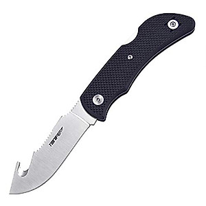 TONIFE Rhinoceros Grip Hook Folding Skinning Hunting Knife with Aus-8 Stainless, Camping Pocket Knife with G10 Handle Pocketclip (black)