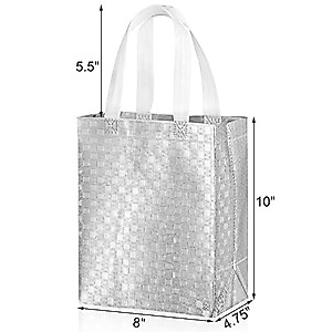 Tosnail 40 Pack 10 x 8 Inch Glossy Reusable Grocery Bags, Shop Tote Bag, Present Gift Bag for Wedding, Party - Checkered Silver