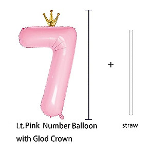 Gifloon Number 7 Balloon with Crown, Large number balloons 40 inch, 7th Birthday Party Decorations Supplies 7 Year Old Birthday Sign Decor, Pink
